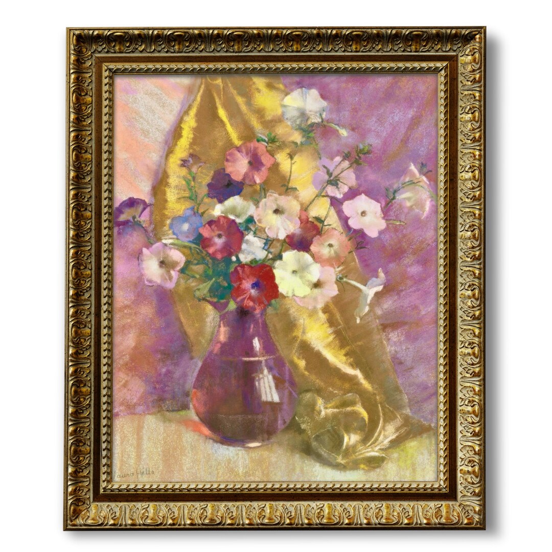 Pink Still Life With Petunias, Vintage Flowers Art Print, Floral Still ...
