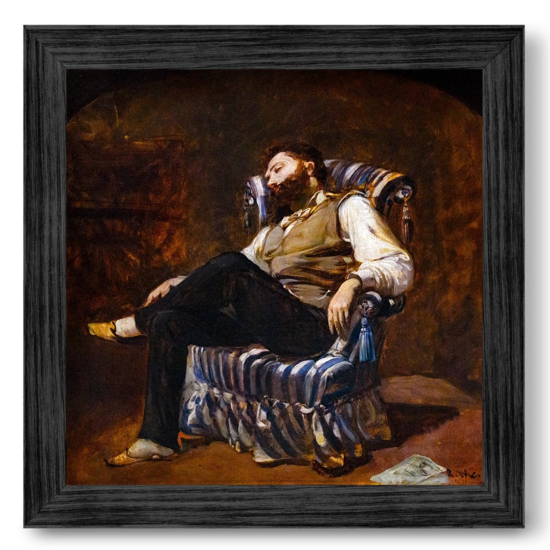 Man Napping, Antique Spanish Painting, Bearded Man Sleeping, High ...
