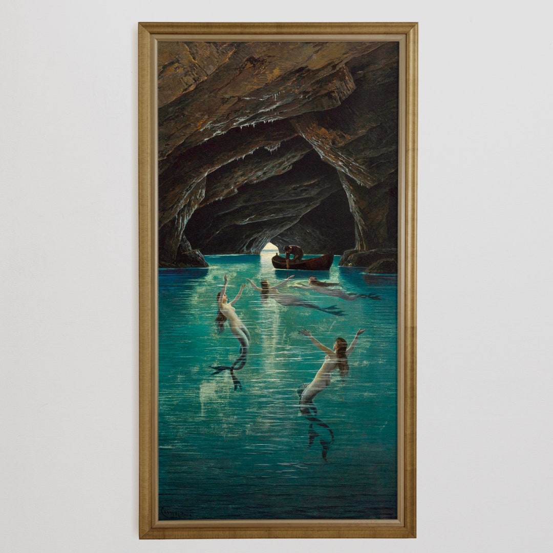 Victorian Mermaid Art, Mermaids in the Blue Grotto, Swimming Split-tail ...
