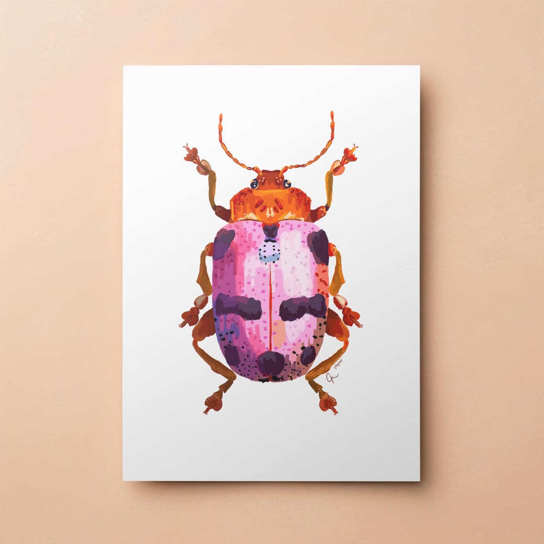 Colorful Insect Art Print, Pink Leaf Beetle, Dark Academia, Bug Art ...