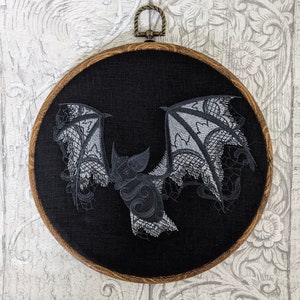 Gothic Lace Bat Embroidered, 8" Hoop. Spooky, Sassy, Feminist, Vintage ...
