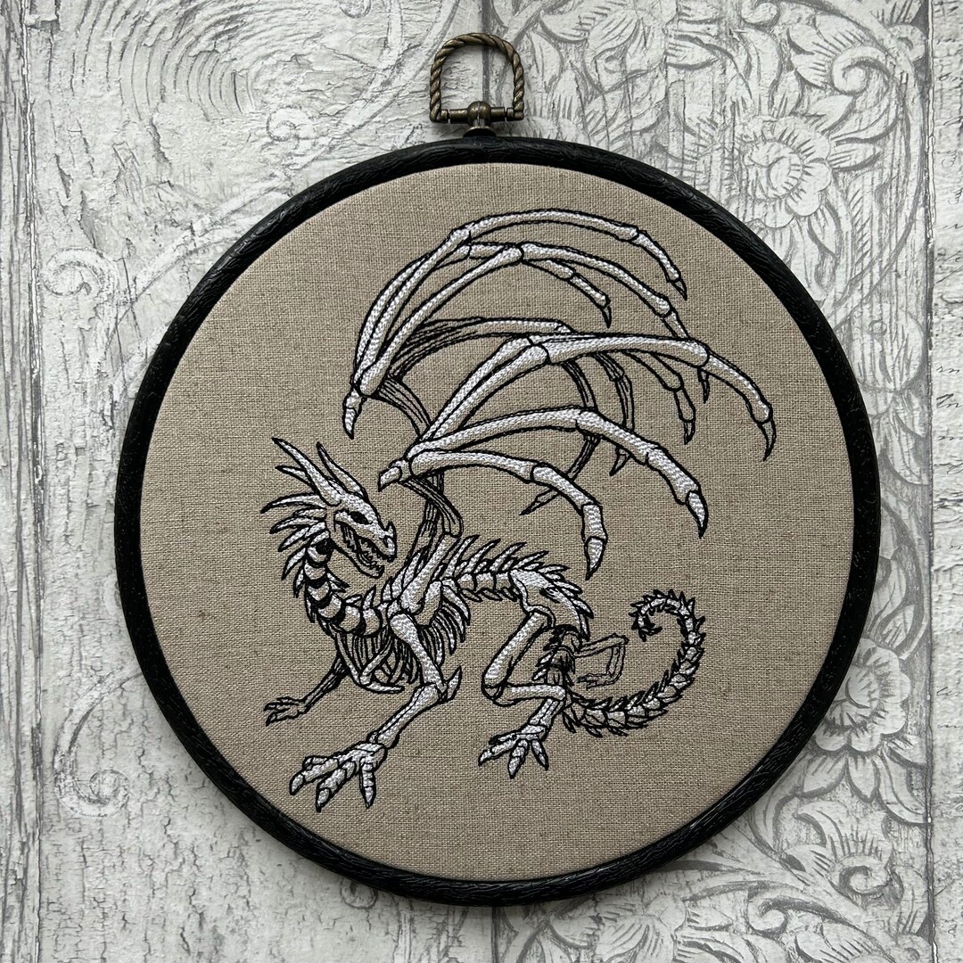 Skeleton Dragon Embroidery Art. Machine Embroidery 8" Hoop. Gothic ...