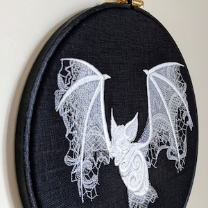 White Lace Embroidered Bat. Machine Embroidery 8" Hoop. Vintage ...