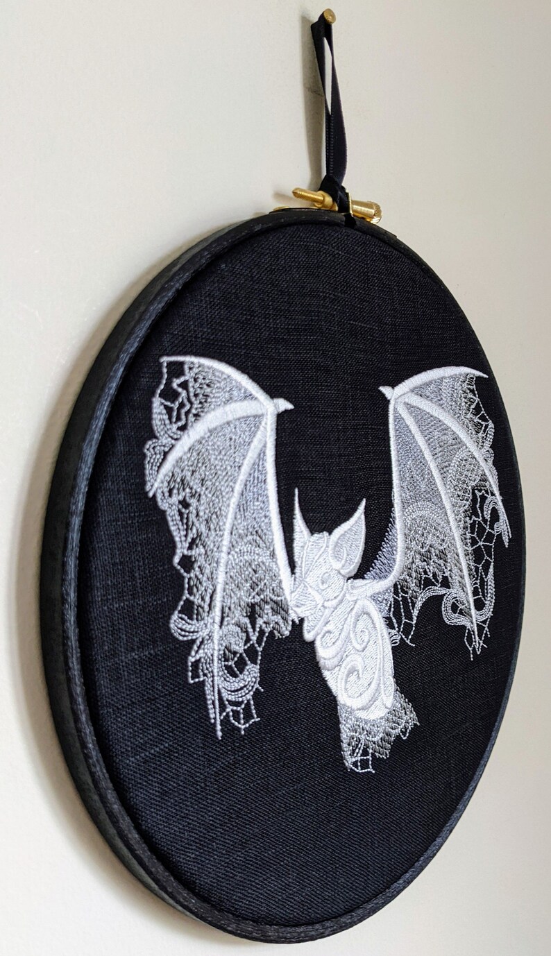 White Lace Embroidered Bat. Machine Embroidery 8 Hoop. | Etsy