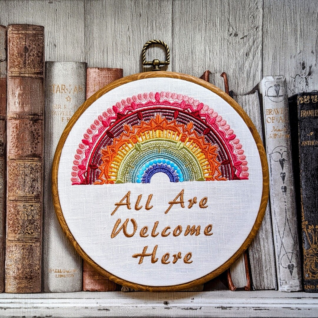 All Are Welcome Here. Machine Embroidered 8" Hoop. Vintage Embroidery ...