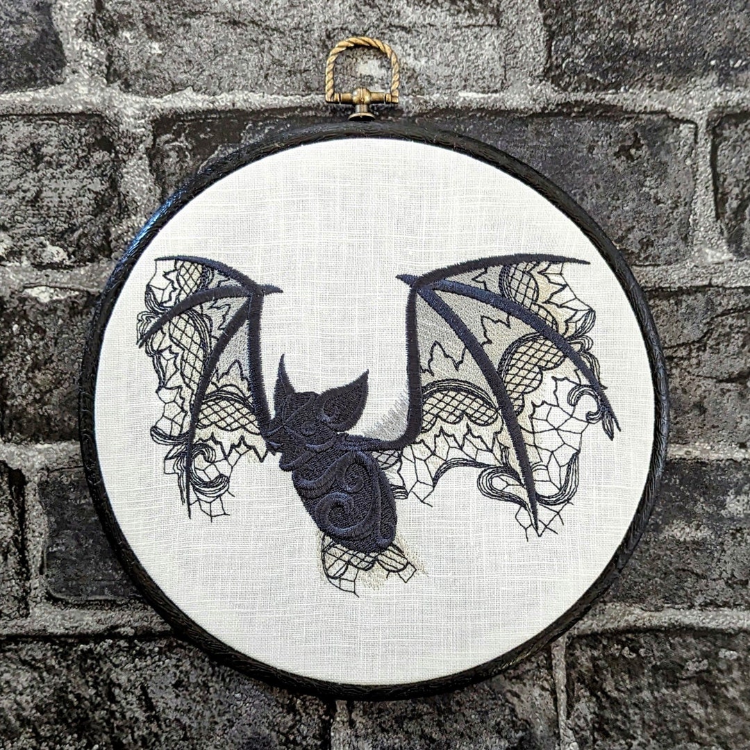 Lace Bat Embroidered, 8" Hoop Bat Gothic Lace, Hoop Art, Gift, Dracula ...