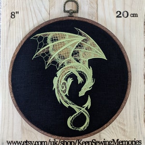 Lace Dragon Embroidery Art. Machine Embroidery 8" Hoop. Gothic Décor ...