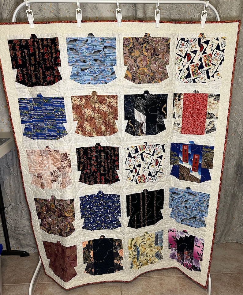 Kimono Paper Piecing Quilted Throw Blanket - Etsy