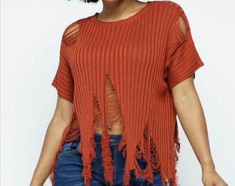 Distressed Oversized Sweater - Etsy