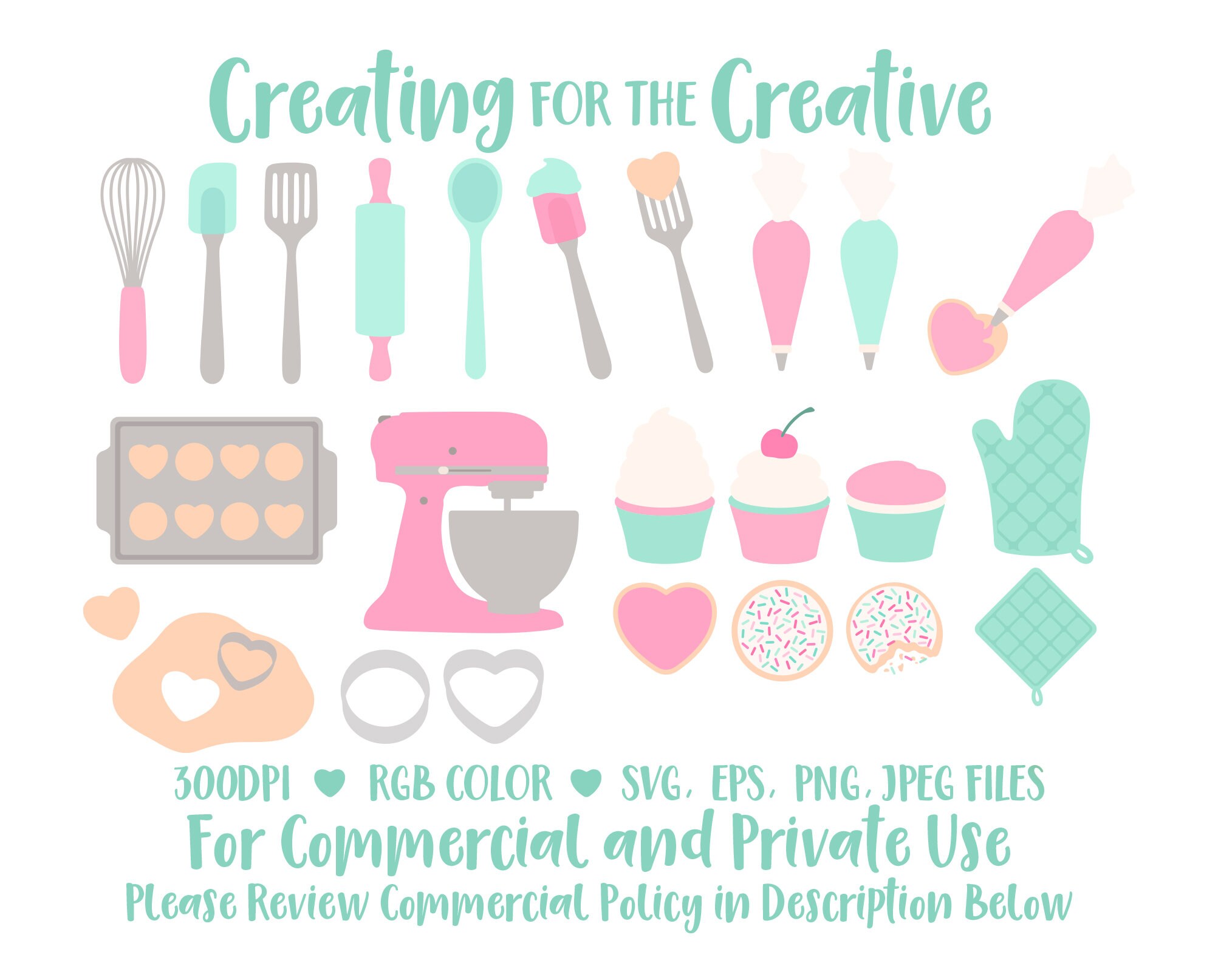 Aqua & Pink Cookie Baking SVG Clipart Mixer Frosting Icing - Etsy