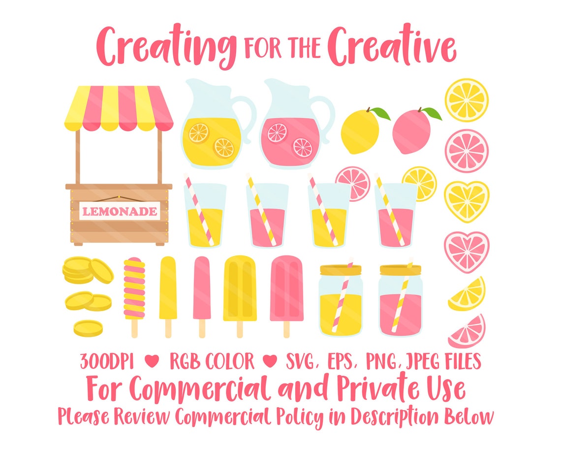 Pink Lemonade Stand SVG Clipart Lemon Citrus Summer Cocktail - Etsy