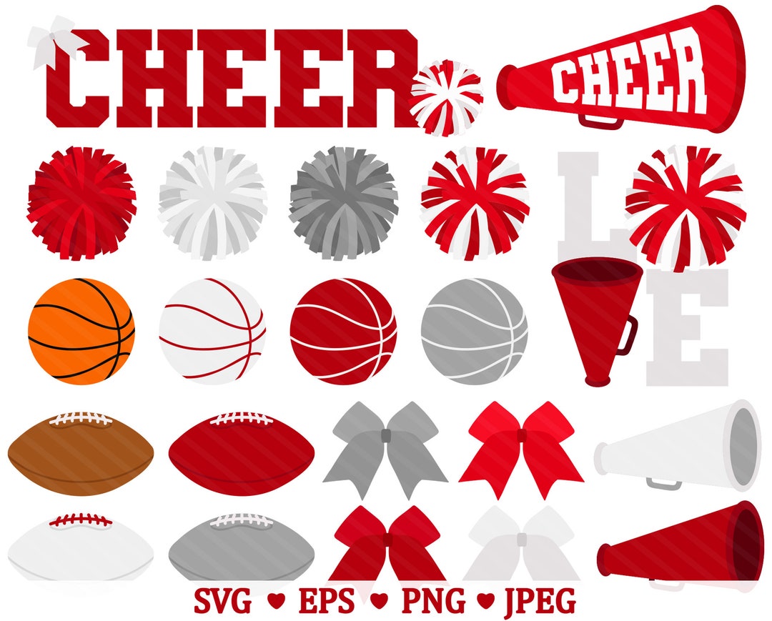 Red & White Cheerleading SVG Clipart Cheer Sports Basketball Football ...