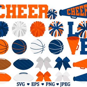 Blue & Orange Cheerleading SVG Clipart Cheer Sports Basketball Football ...