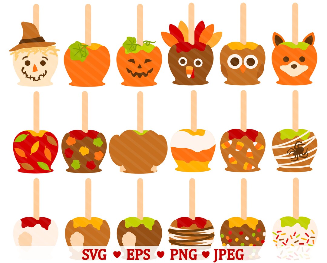 Autumn Caramel Apple SVG Clipart Thanksgiving Apple Orchard Dessert ...