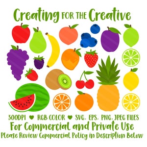 Fruit SVG Clipart Pineapple Kiwi Banana Peach Apple Pear Watermelon ...