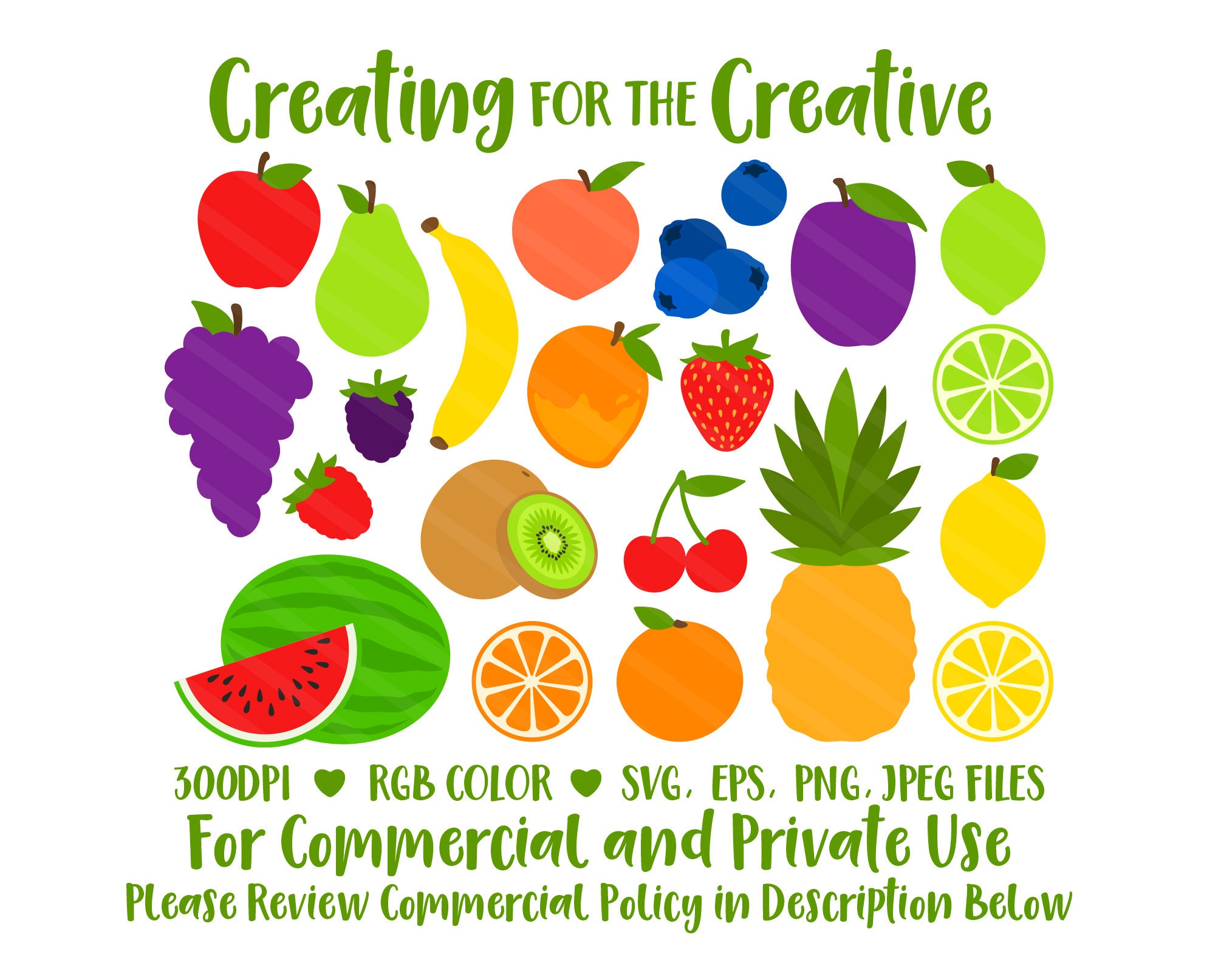 Fruit SVG Clipart Pineapple Kiwi Banana Peach Apple Pear Watermelon ...