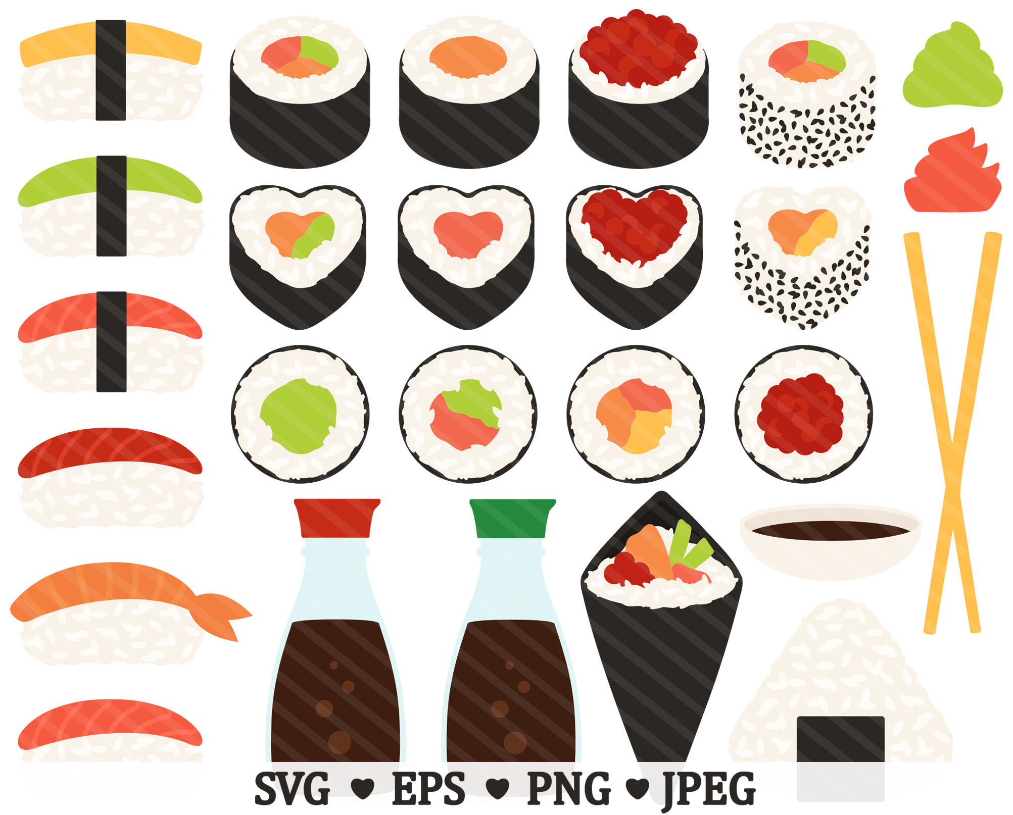 Sushi SVG Clipart Takeout Japanese Food Soy Sauce Wasabi | Etsy