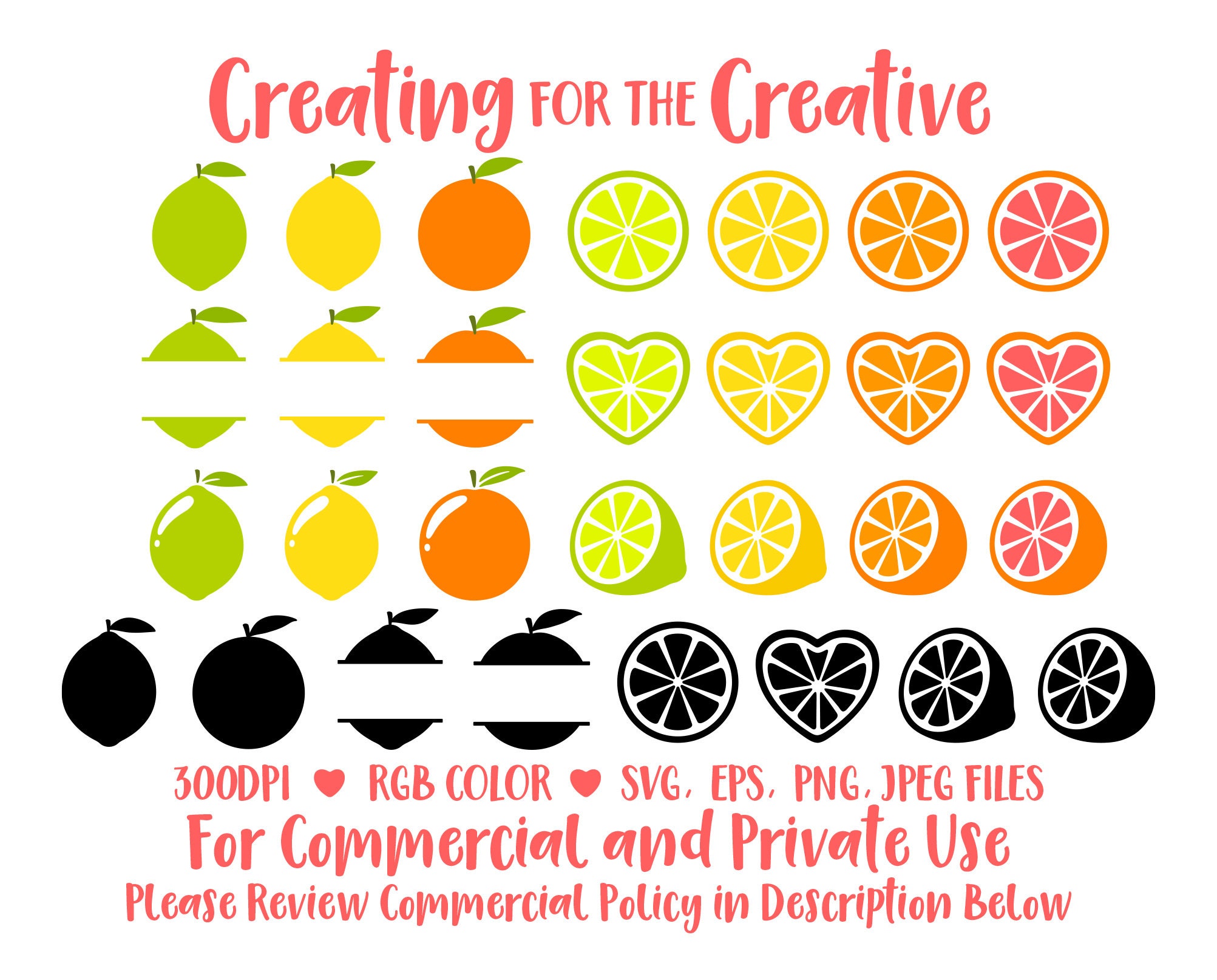 Citrus SVG Clipart Lemon Lime Orange Grapefruit Summer Lemonade Cut ...