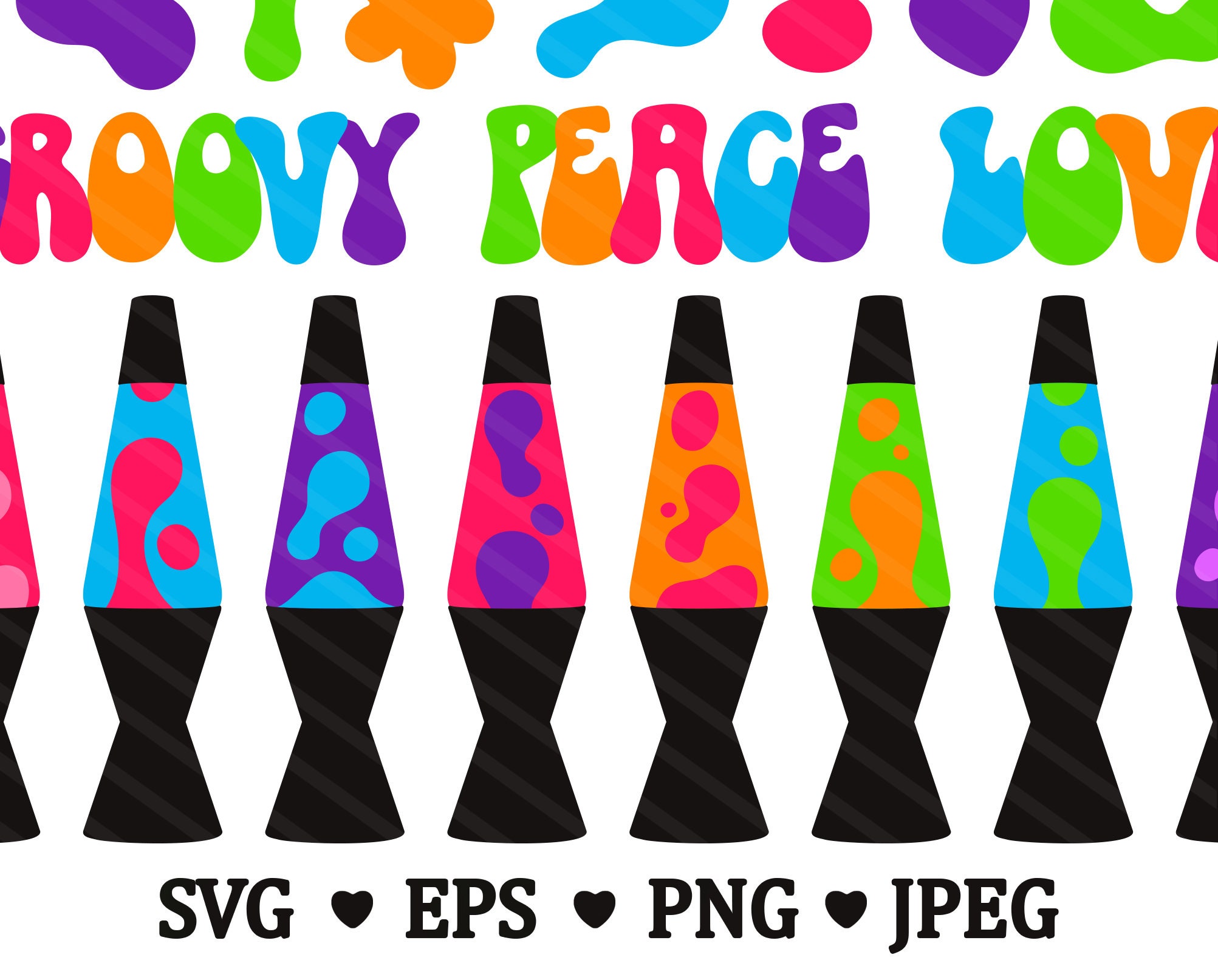 Lava Lamp SVG Clipart Groovy Hippie 70's Retro Retrowave Decor Heart Flower Birthday Party PNG ...