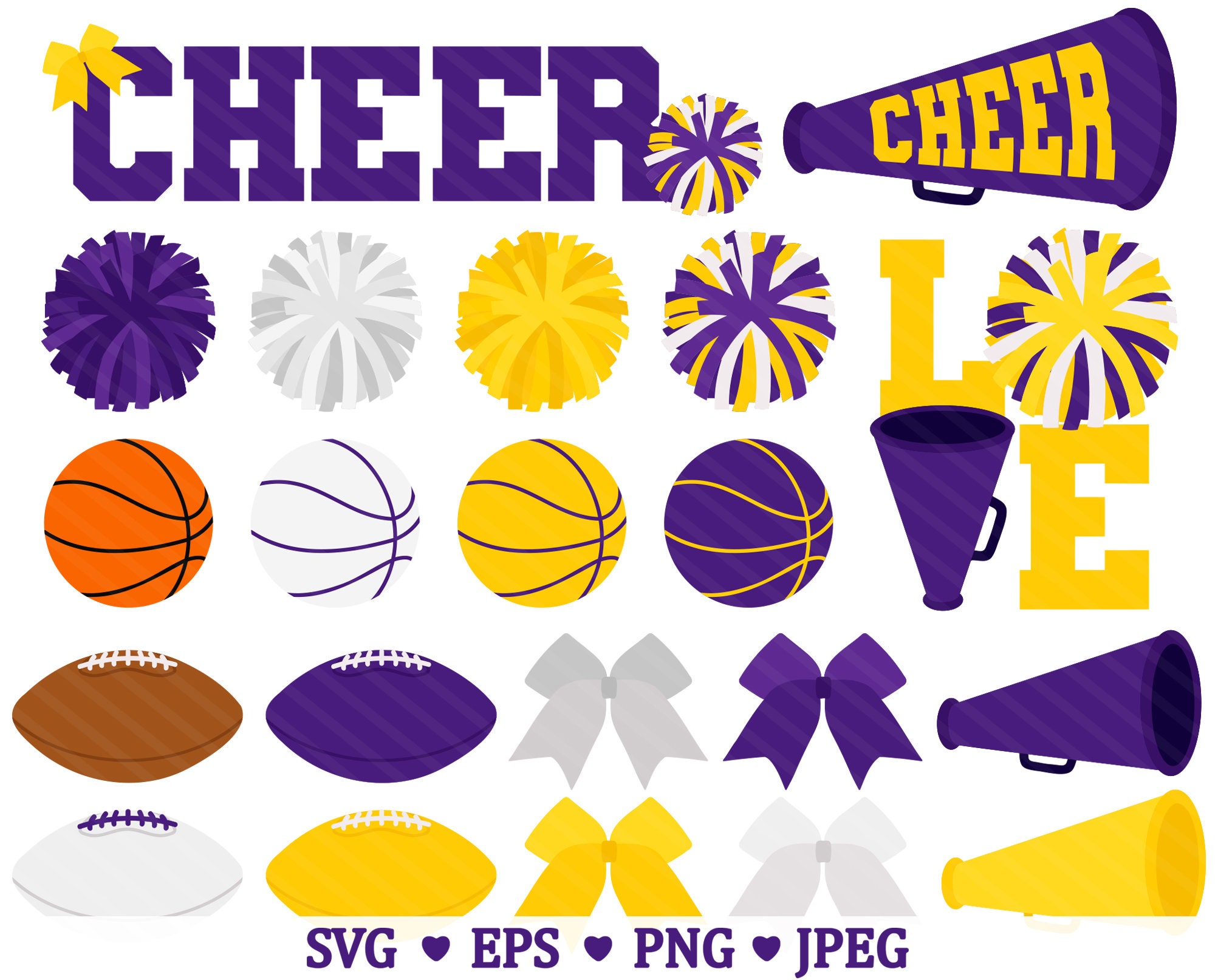 Purple & Yellow Cheerleading SVG Clipart Cheer Sports Basketball ...