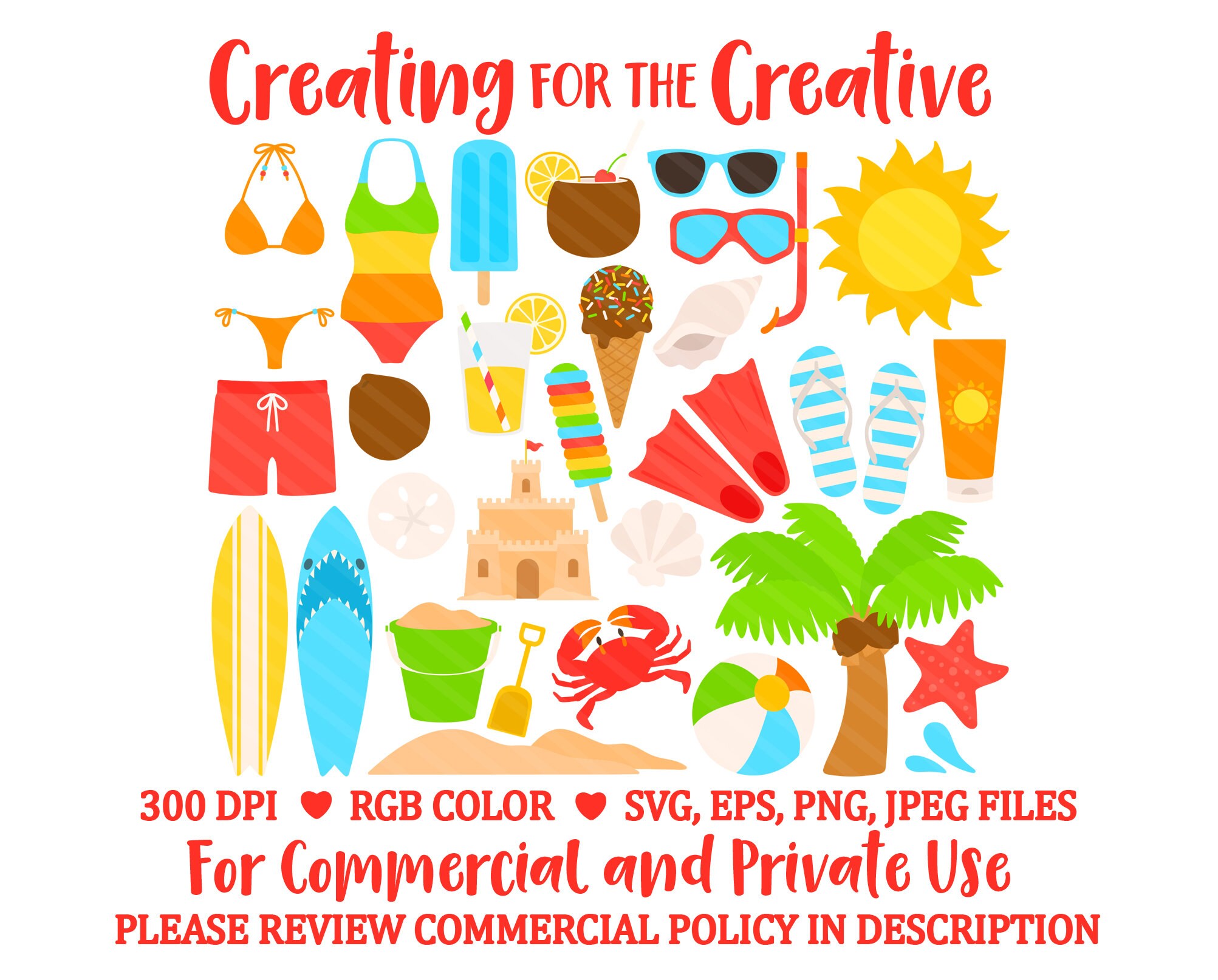 Beach Day SVG Clipart Sandcastle Swimsuit Pool Party Palm Tree Crab ...
