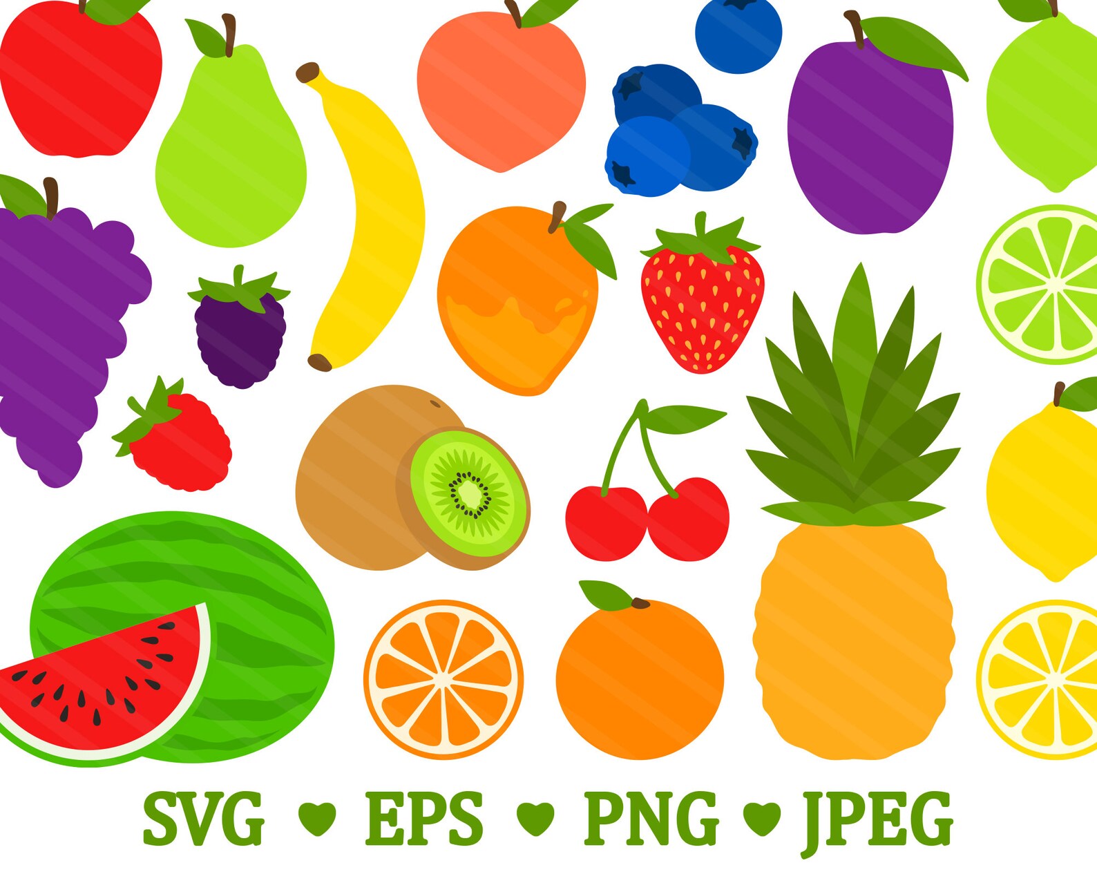 Fruit SVG Clipart Pineapple Kiwi Banana Peach Apple Pear Watermelon ...