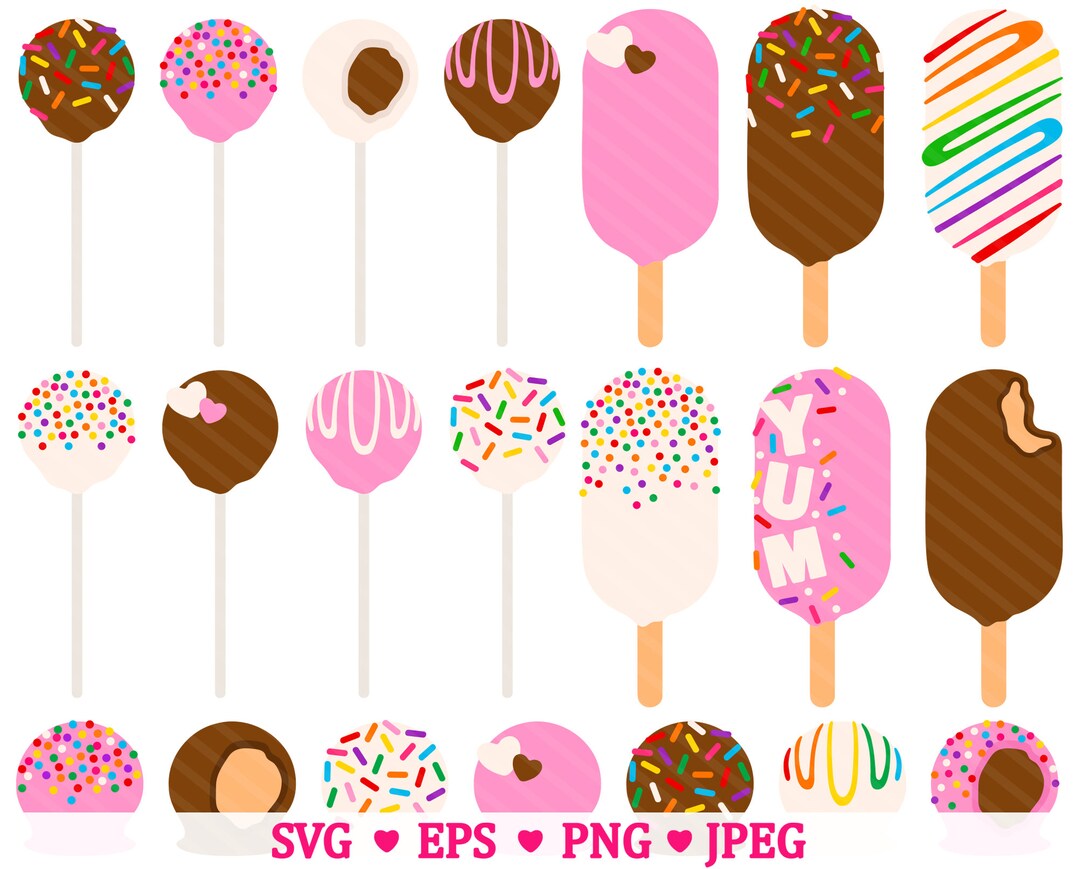 Cake Pop SVG Clipart Chocolate Strawberry Birthday Cake Cakesicle Cake ...