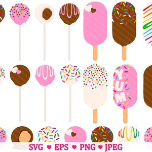 Cake Pop SVG Clipart Chocolate Strawberry Birthday Cake Cakesicle Cake ...