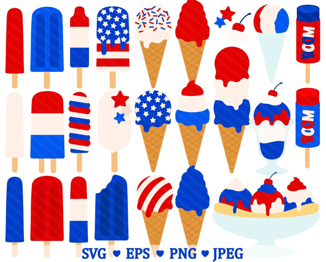 Fourth of July Ice Cream SVG Clipart Popsicle Sundae Firework USA Pool ...