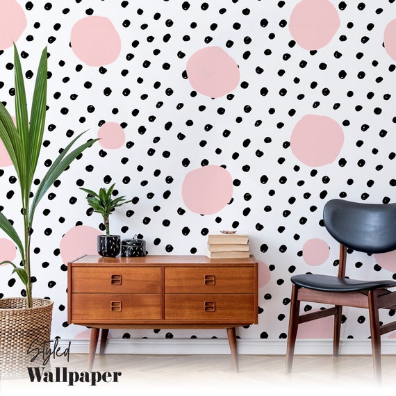 Pink And Black Polka Dot Wallpaper