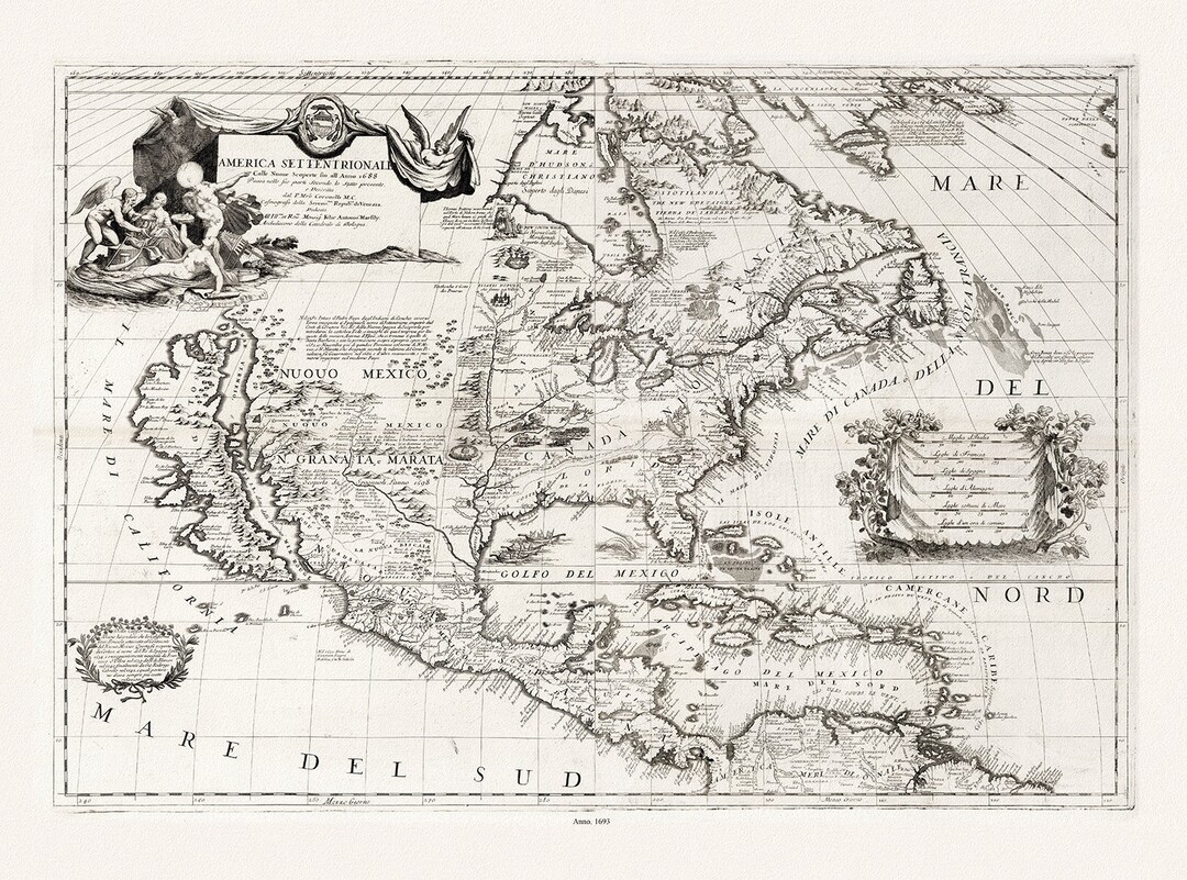 Coronelli, Composite Map America Settentrionale, 1693,, Map on Heavy ...