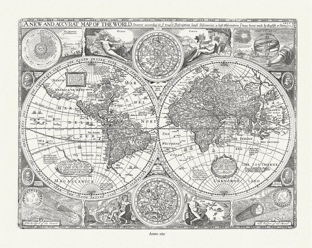 A New and Accurat Map of the World, 1651, Speed , Map on Durable Cotton ...