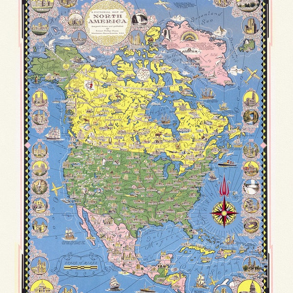 Pictorial Map of America - Etsy