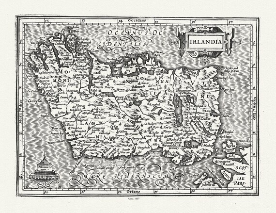 Ireland: Mercator et Hondius Irlandia 1607 map on heavy | Etsy