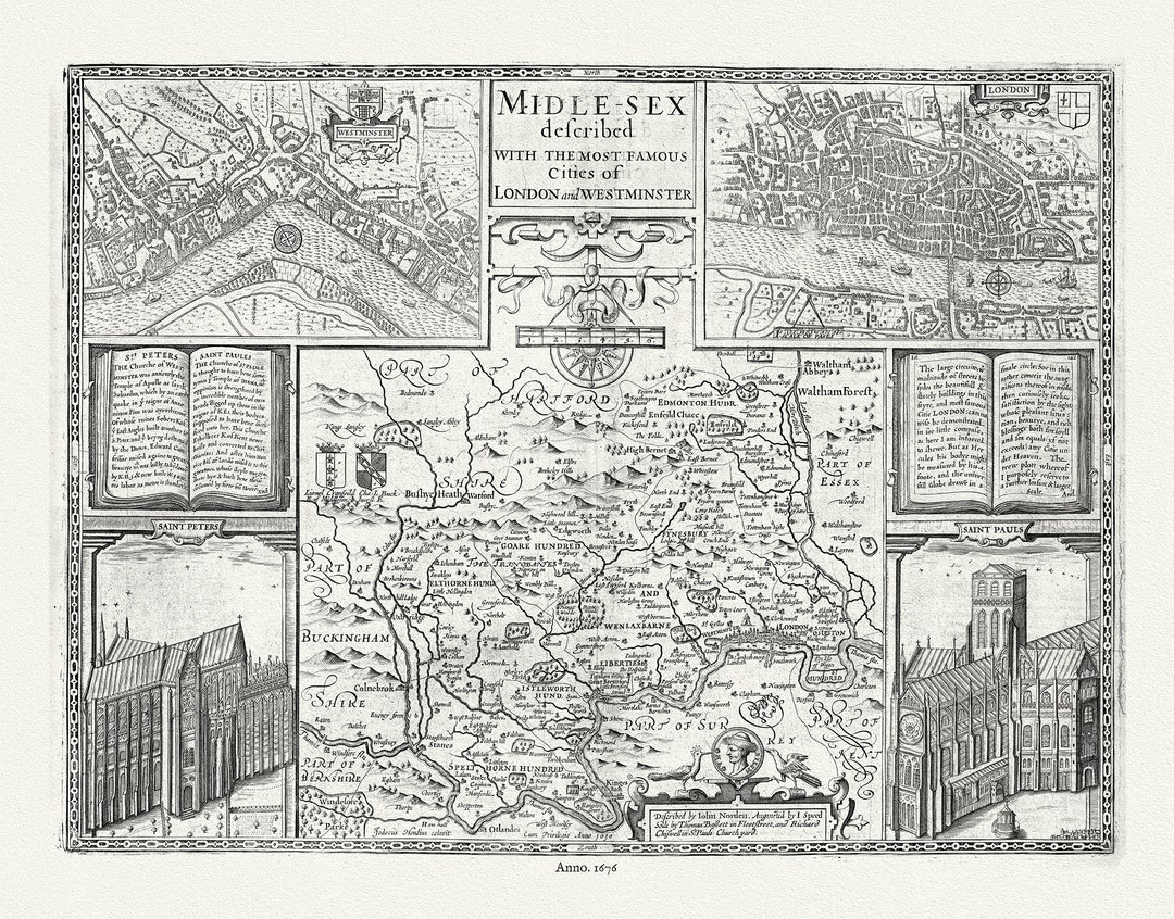 England. Middlesex 1676 Speed Auth. Map on Durable Cotton - Etsy