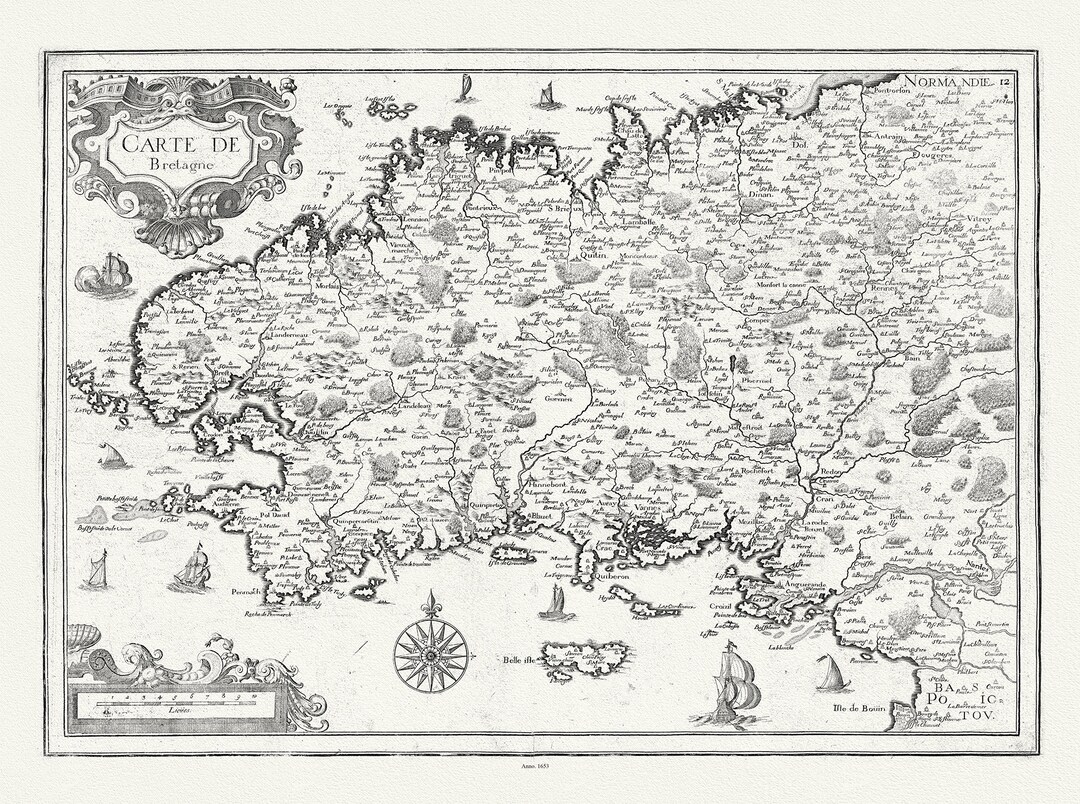 France Carte De Bretagne 1653 Mariette Auth. Map on - Etsy