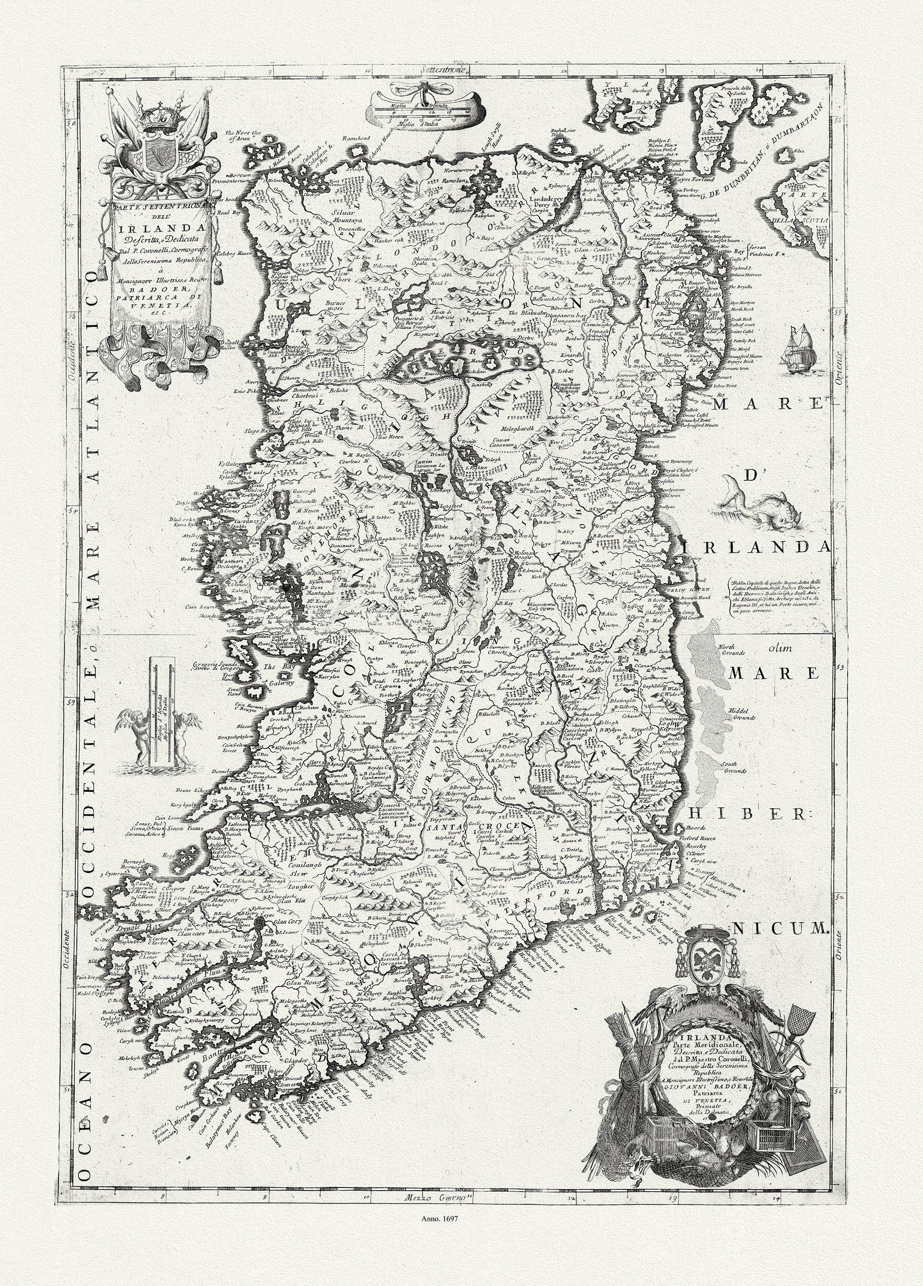 Ireland: Parte Settentrionale E Meridionale Dell'irlanda, 1697, Map on ...