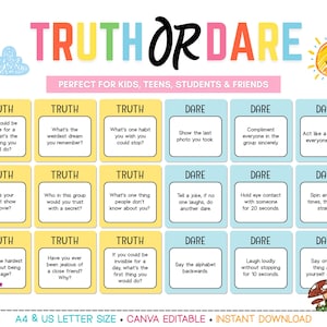 Fun Truth & Dare Cards – Editable Printable Game for Kids, Teens and ...