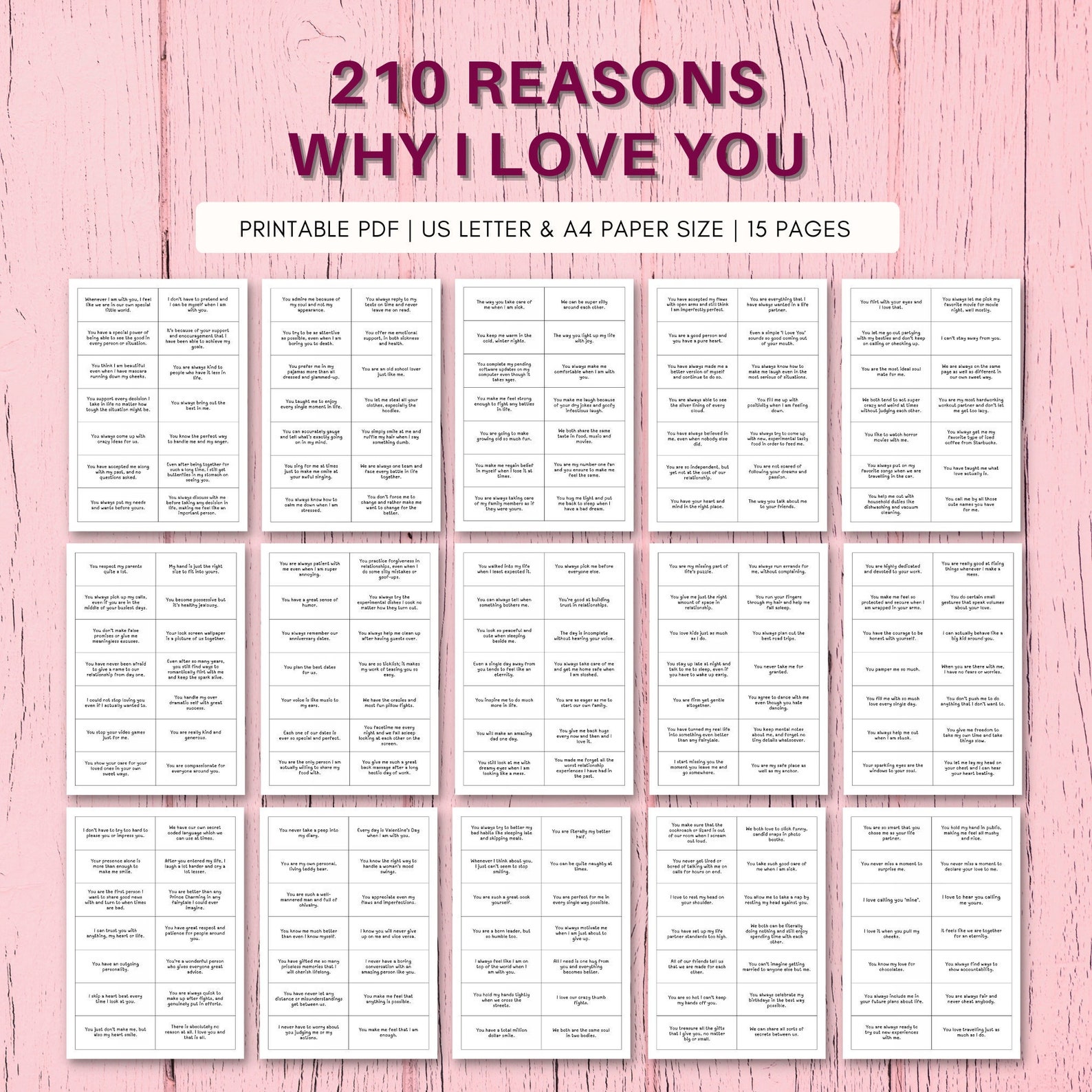 210 Reasons Why I Love You Printable Diy Jar Printable Love Notes