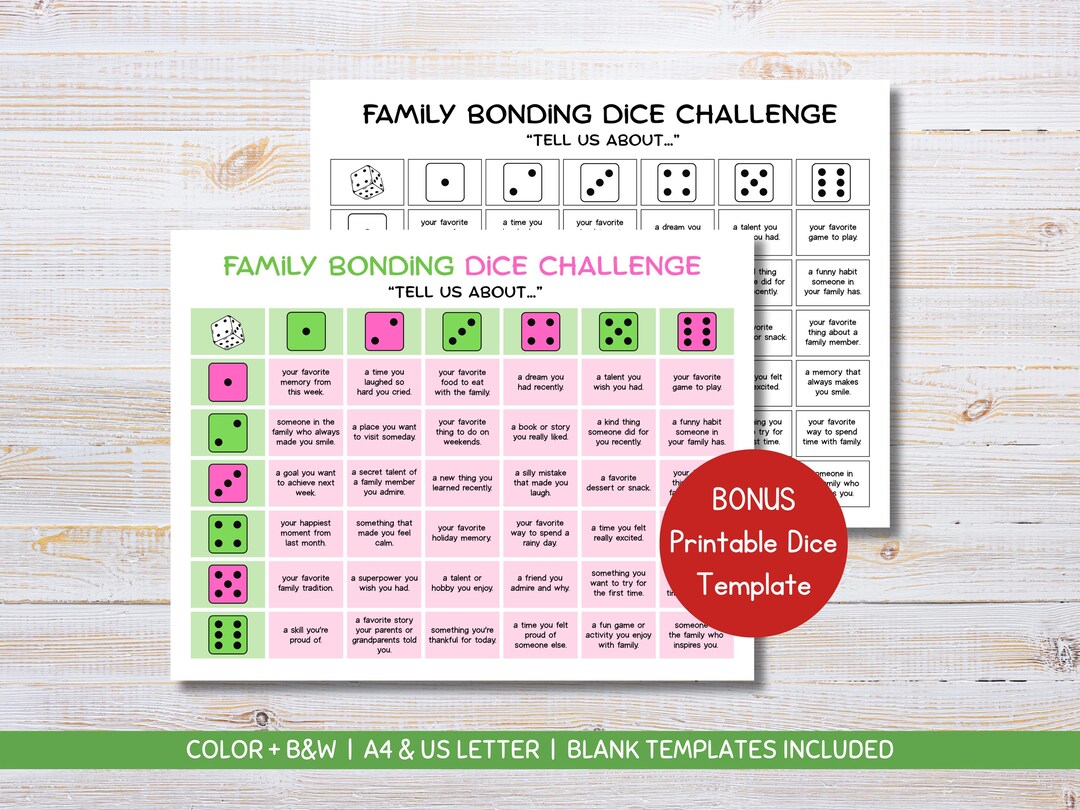 Family Bonding Dice Challenge Printable | Fun Table Talk Questions for ...