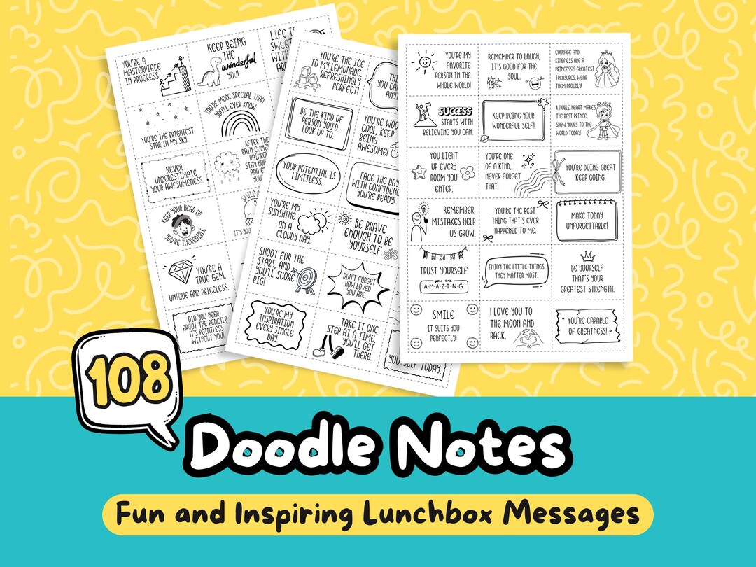108 Doodle Lunchbox Notes Printable | DIY Doodle Love Notes | Fun ...