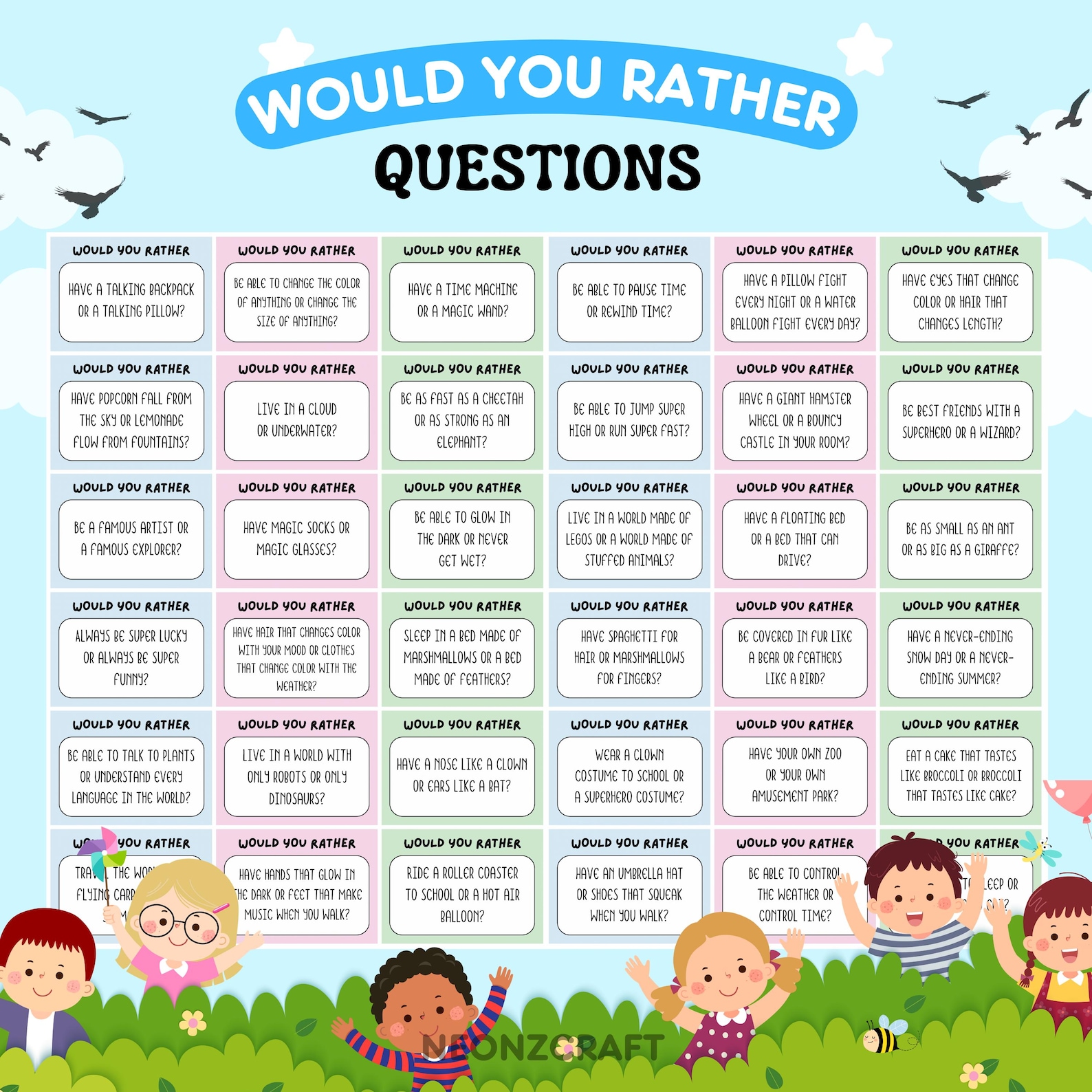 Would You Rather Questions Game for Kids + Free Template (digital ...