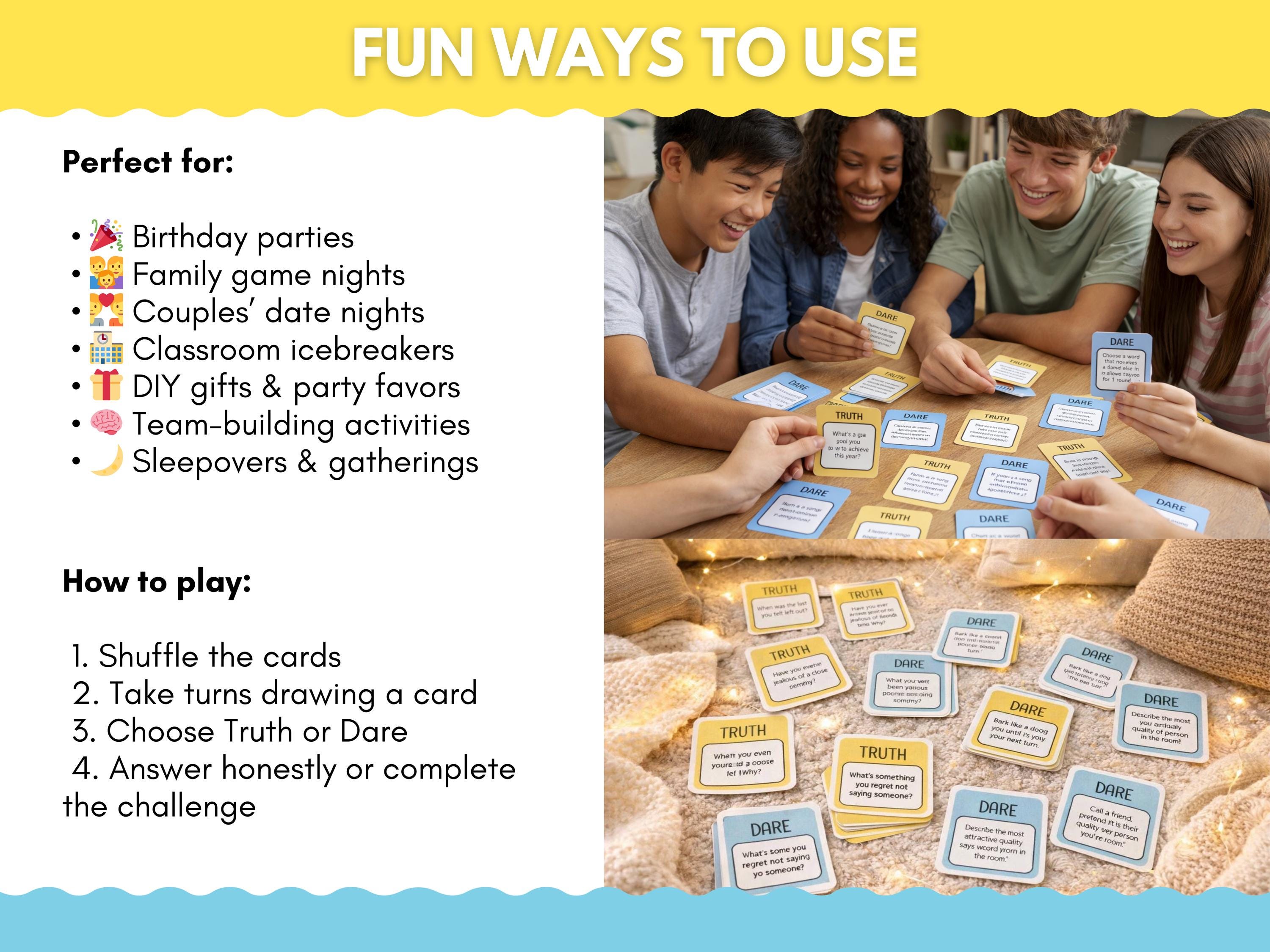Fun Truth & Dare Cards – Editable Printable Game for Kids, Teens and ...