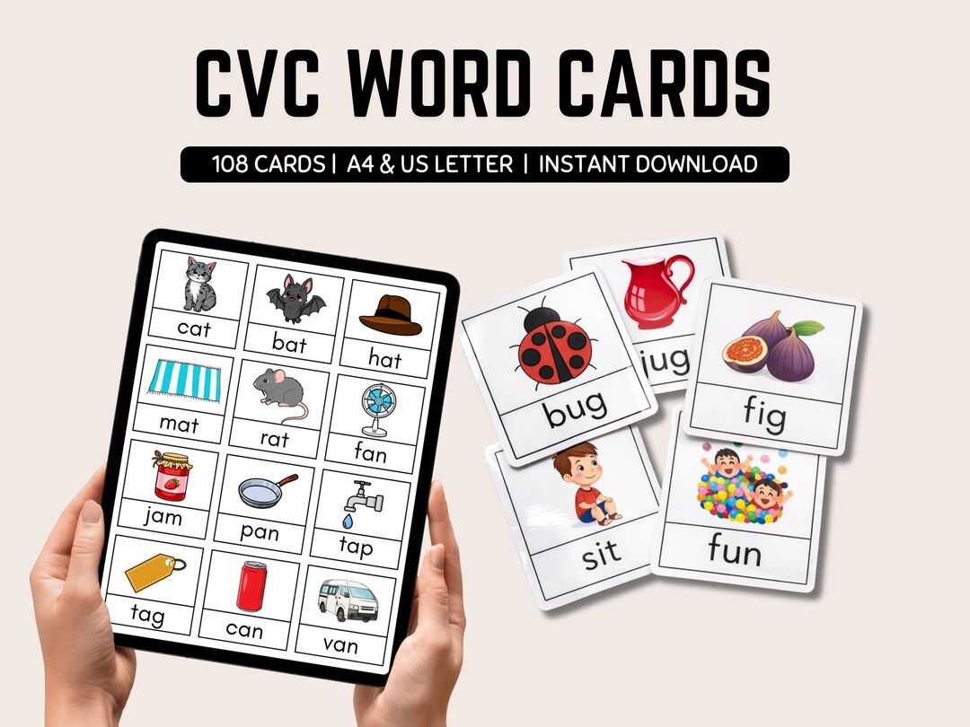 108 CVC Words Reading Printable | Montessori Phonics Cards ...