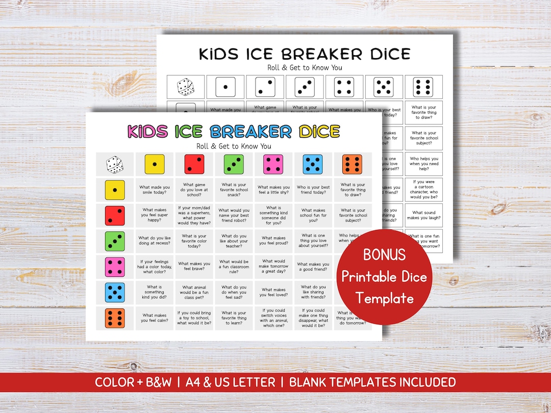 Kids Icebreaker Dice Game Printable | Family Conversation Starter ...