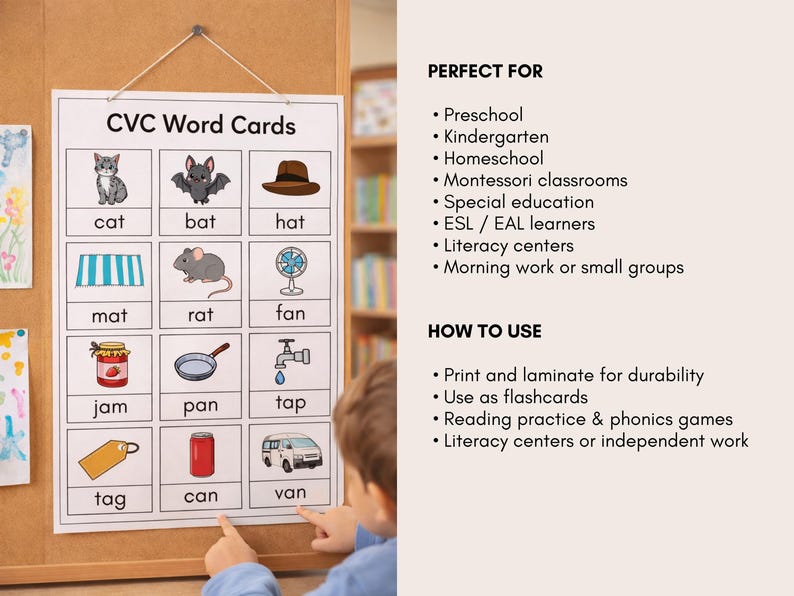 108 CVC Words Reading Printable | Montessori Phonics Cards ...