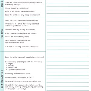 Pediatric Occupational Therapy Parent Interview Form - Etsy