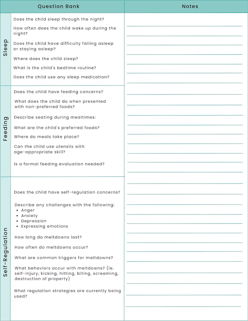 Pediatric Occupational Therapy Parent Interview Form - Etsy