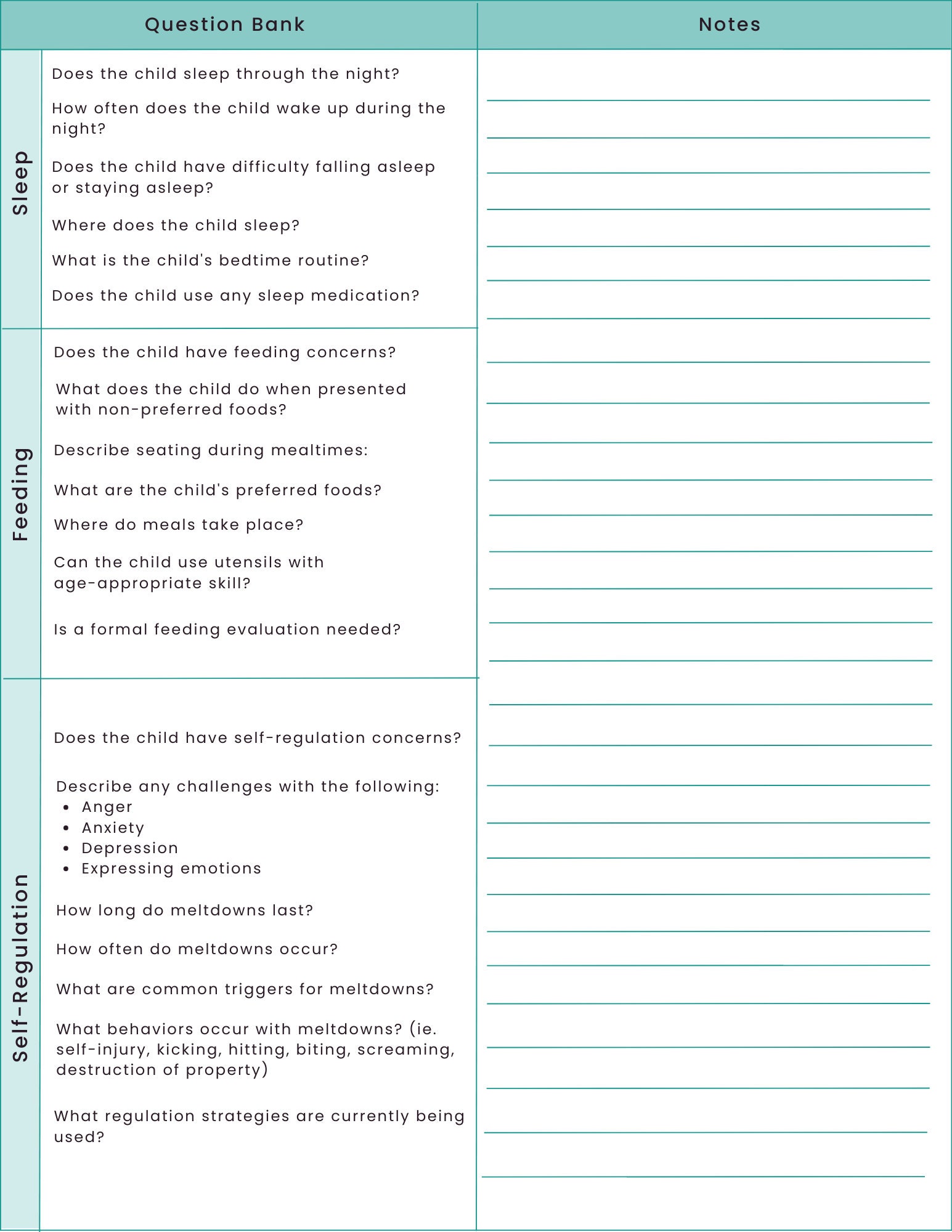 Pediatric Occupational Therapy Parent Interview Form - Etsy