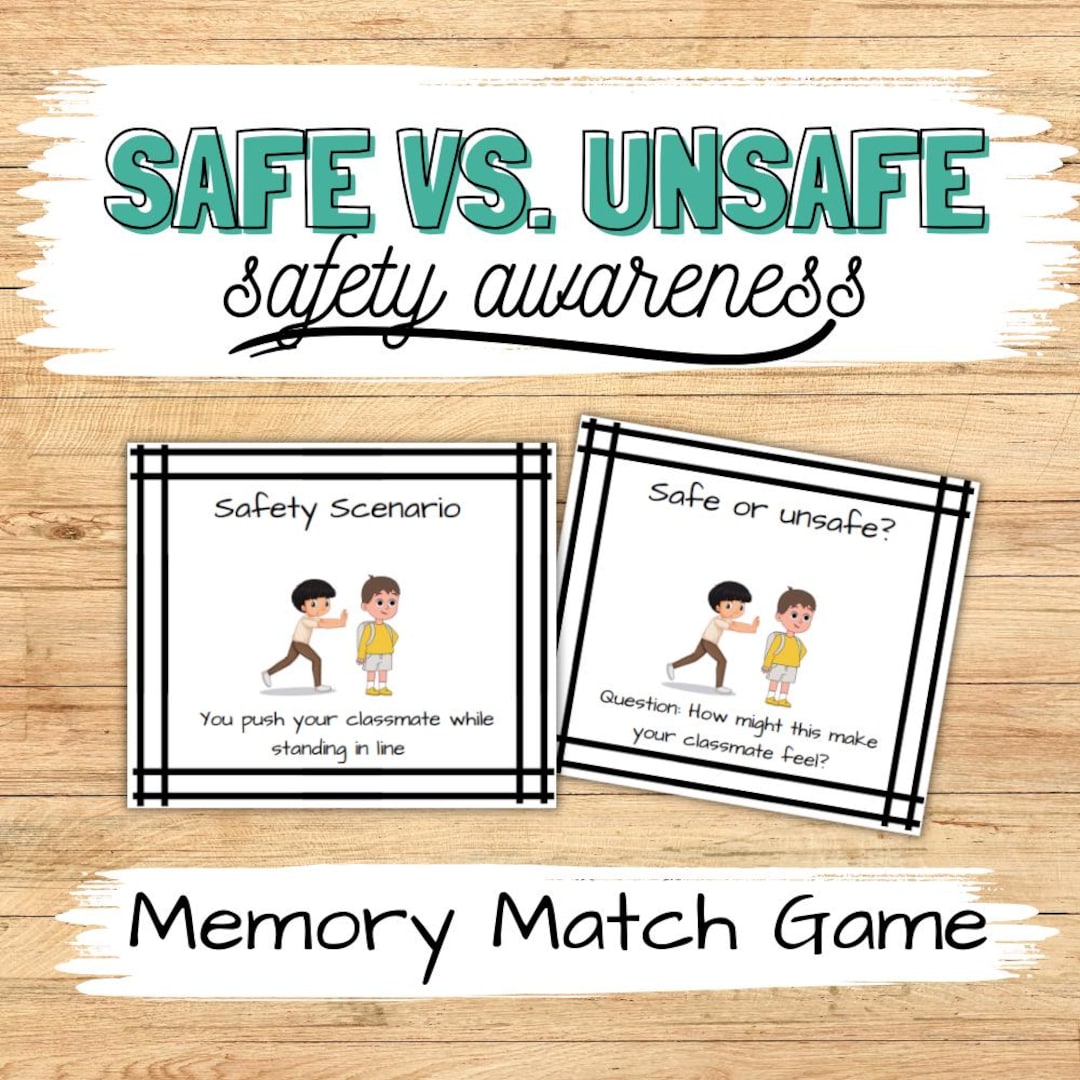 Safe Vs. Unsafe Memory Match Game, Safety Awareness for Kids, Safety ...